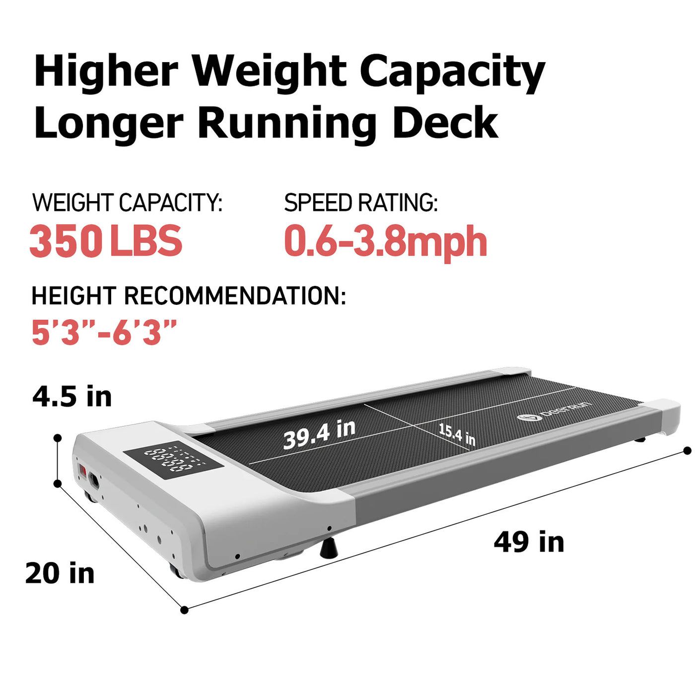 DeerRun Q1 Classic Pro Walking Pad 350 lbs Capacity & Longer Size with