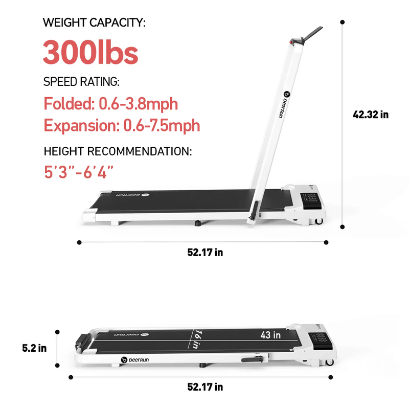 DeerRun 300 Lbs A5 Pro Smart 2 in 1 Folding Treadmill White
